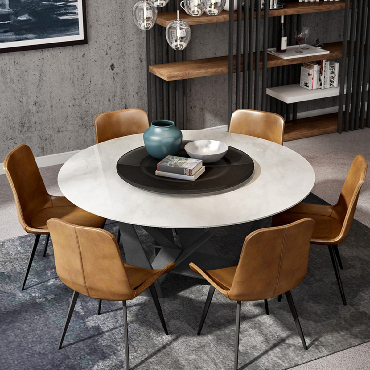Light luxury round modern minimalist household ceramic dining table ...