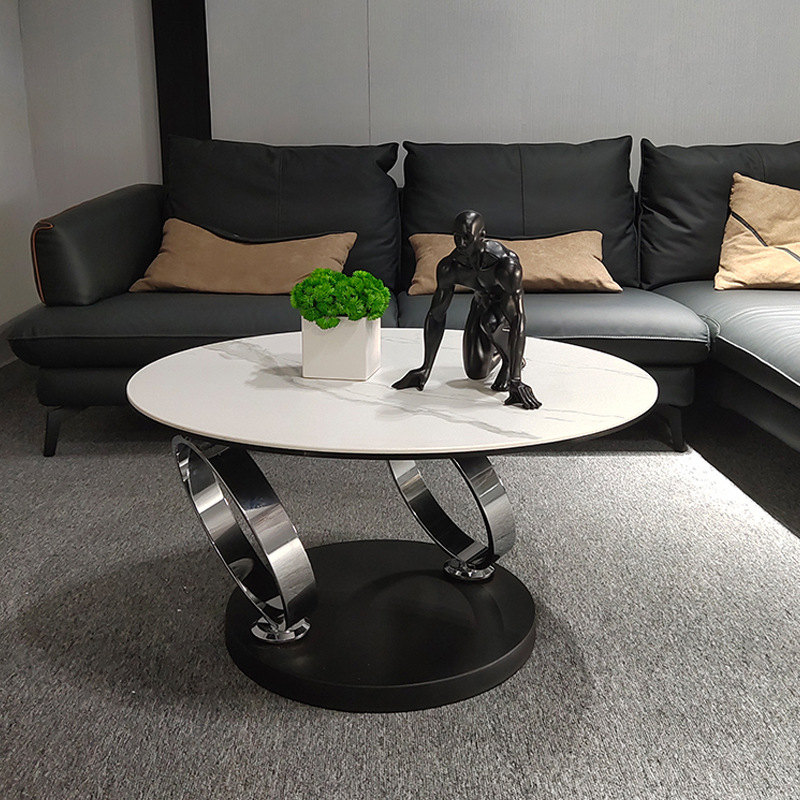 Ceramic round retractable creative minimalist coffee table