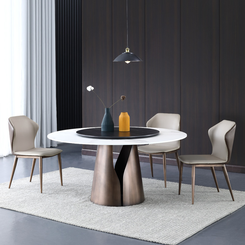 Modern style high-end light luxury ceramic turntable round dining table ...