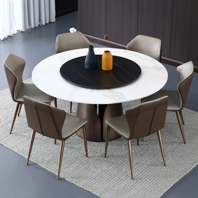 Modern style high-end light luxury ceramic turntable round dining table ...