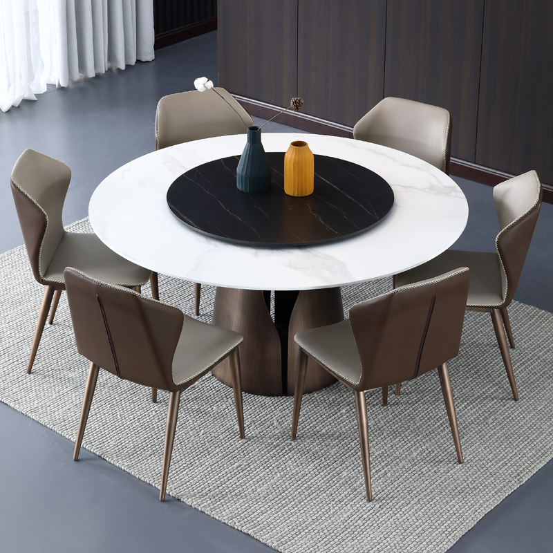 Modern style high-end light luxury ceramic turntable round dining table ...